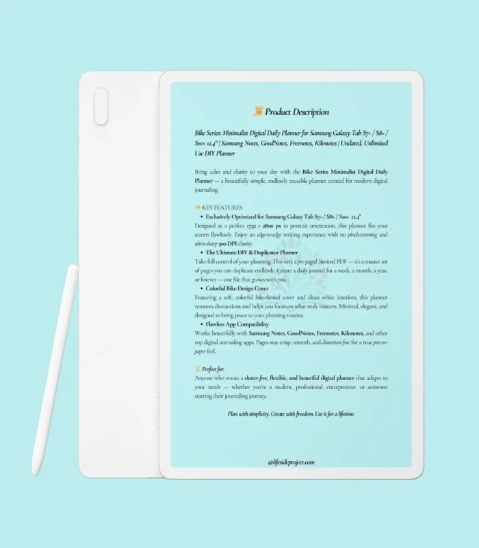 Bike Series: Minimalist Digital Daily Planner for Samsung Galaxy Tab S7 ...